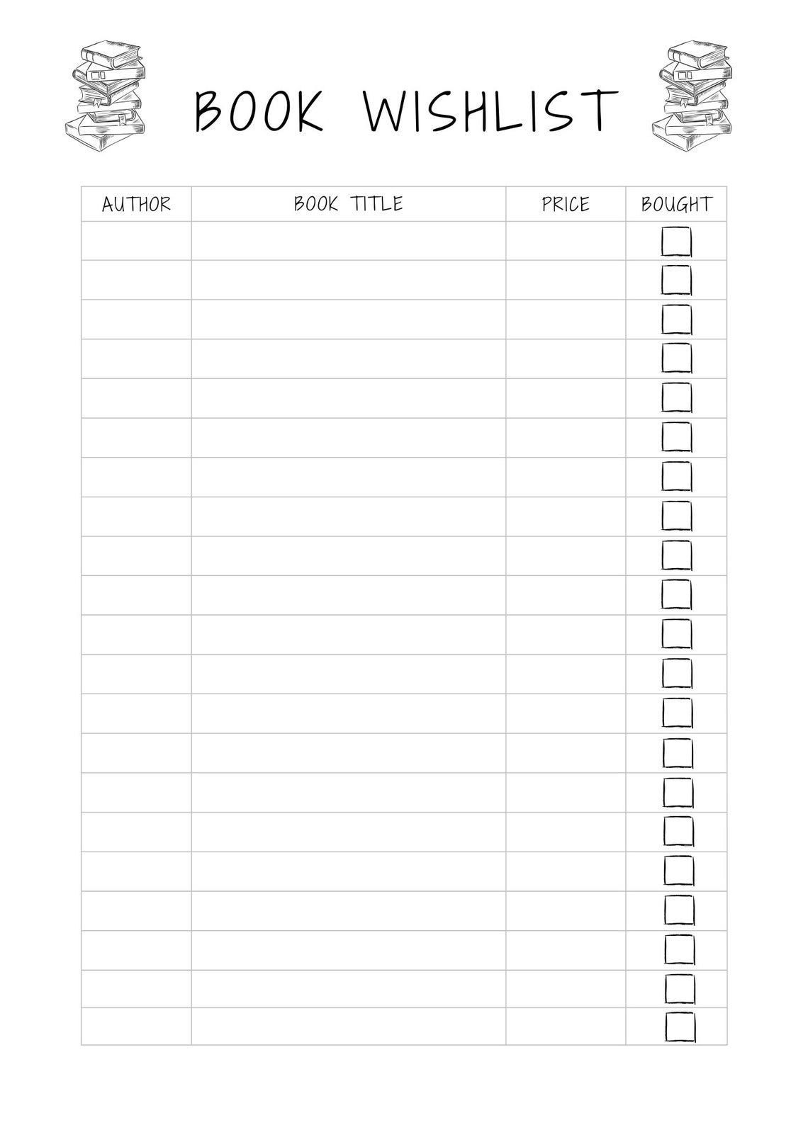 Printable Book Wishlist Book Tracker Reading Tracker Reading Log ...