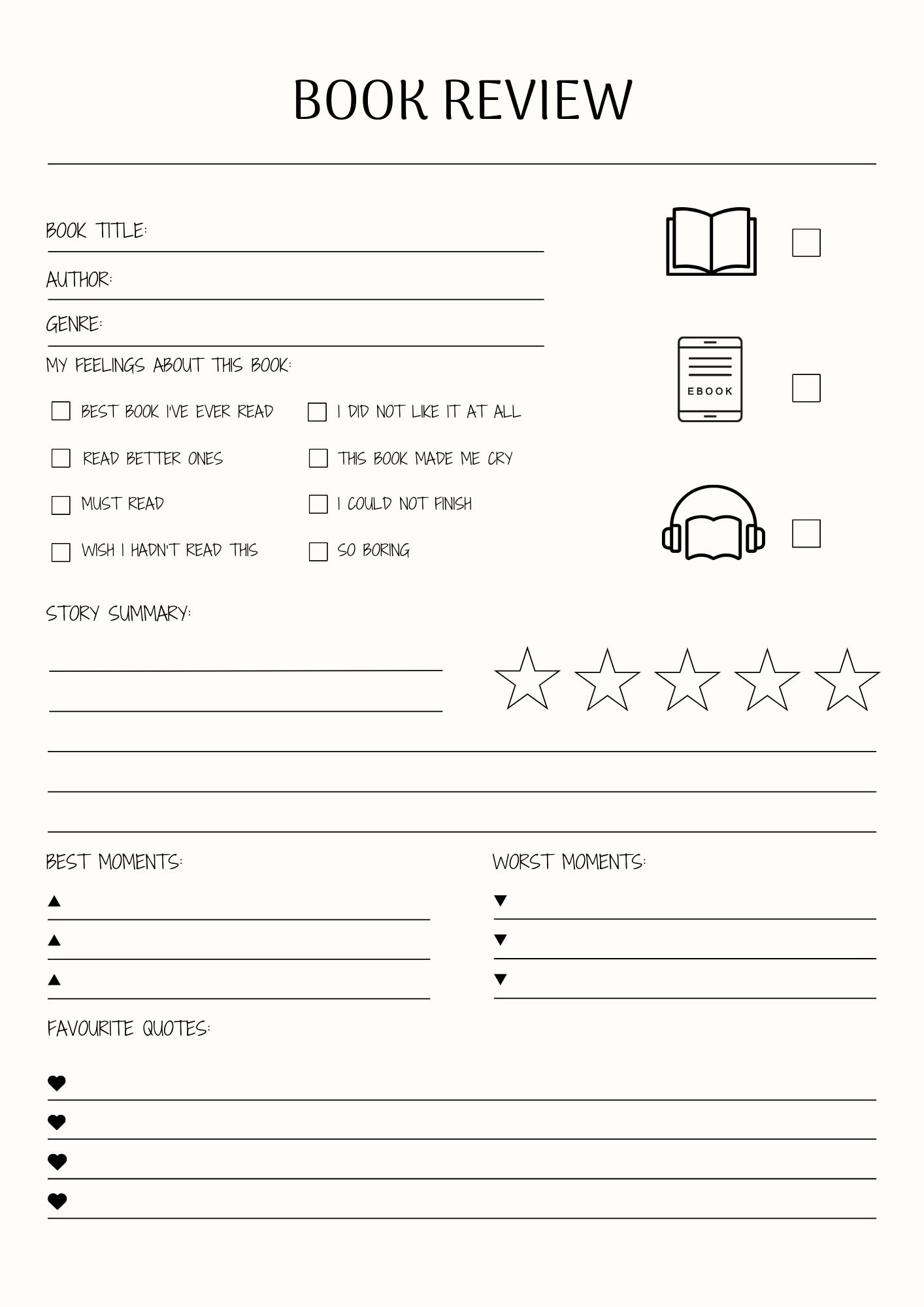 Book Review Printable Book Review Printable Template Book Journals ...