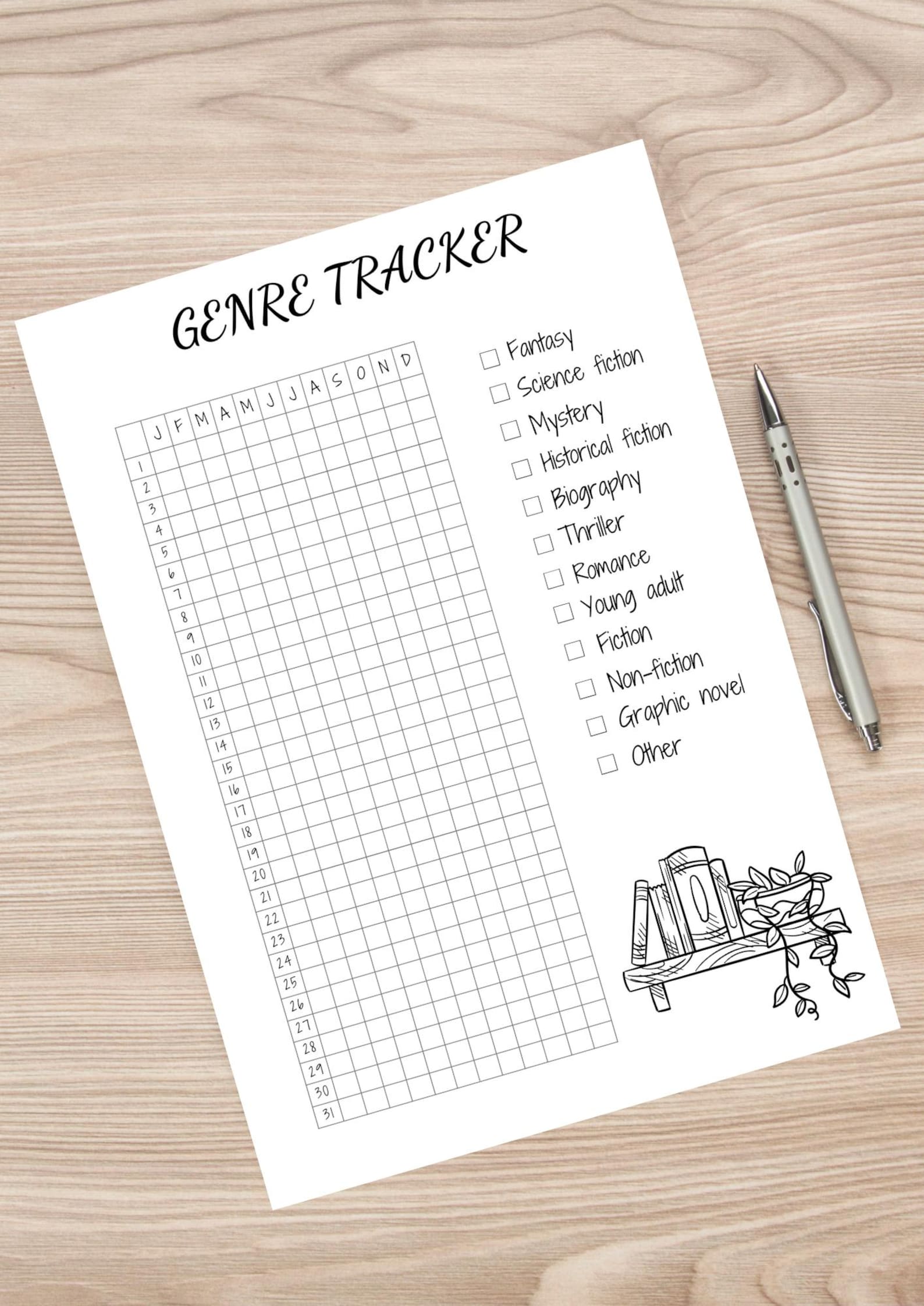 Printable Book Genre Tracker: Reading Journal Log (digital Download) - Etsy