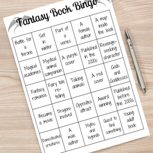 Fantasy Book Bingo - Printable Book Bingo - Printable Tracker - Reading ...