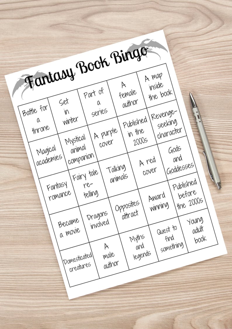 Fantasy Book Bingo - Printable Book Bingo - Printable Tracker - Reading ...