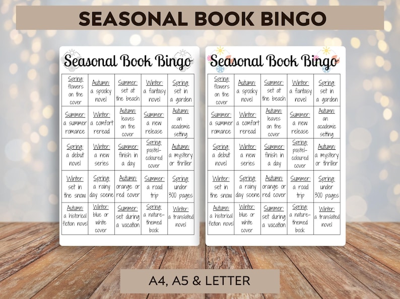Printable Seasonal Book Bingo: Reading Challenge Game (PDF Download A4 ...