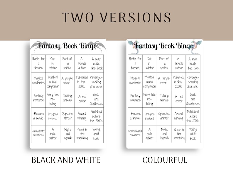 Fantasy Book Bingo - Printable Book Bingo - Printable Tracker - Reading ...