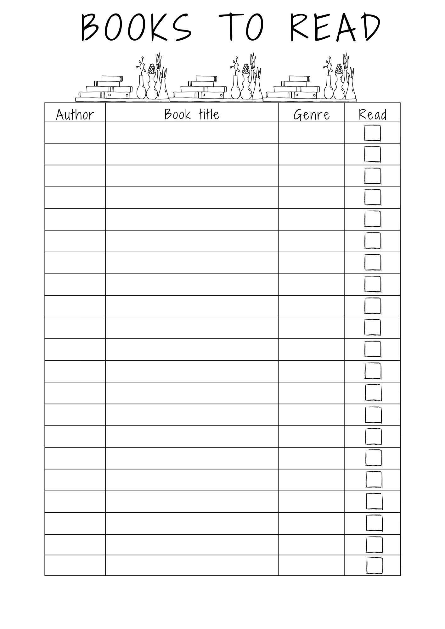Books to Read List, Book Reading Tracker Printable , Book List ...
