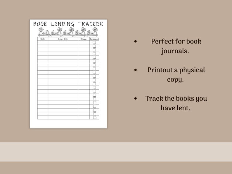 Book Lending Tracker Printable - Printable Journal Page - Lending ...
