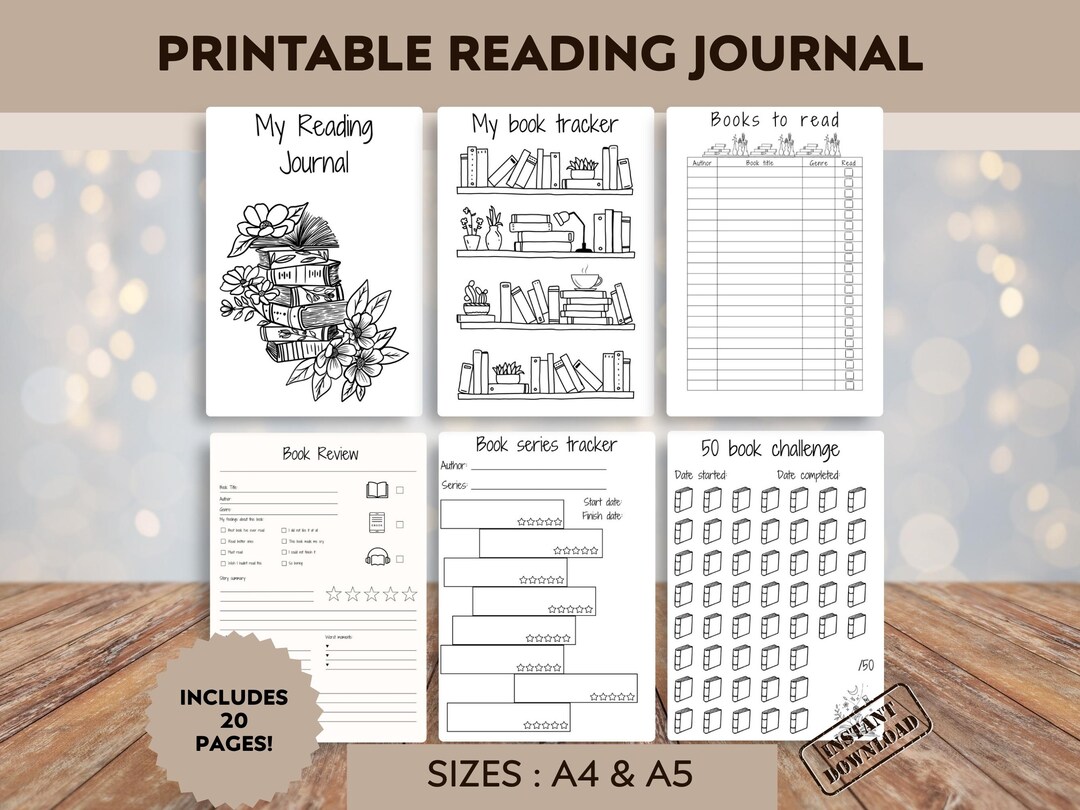 Printable Reading Journal Bundle: Book Trackers, Wishlist, Reviews (PDF ...