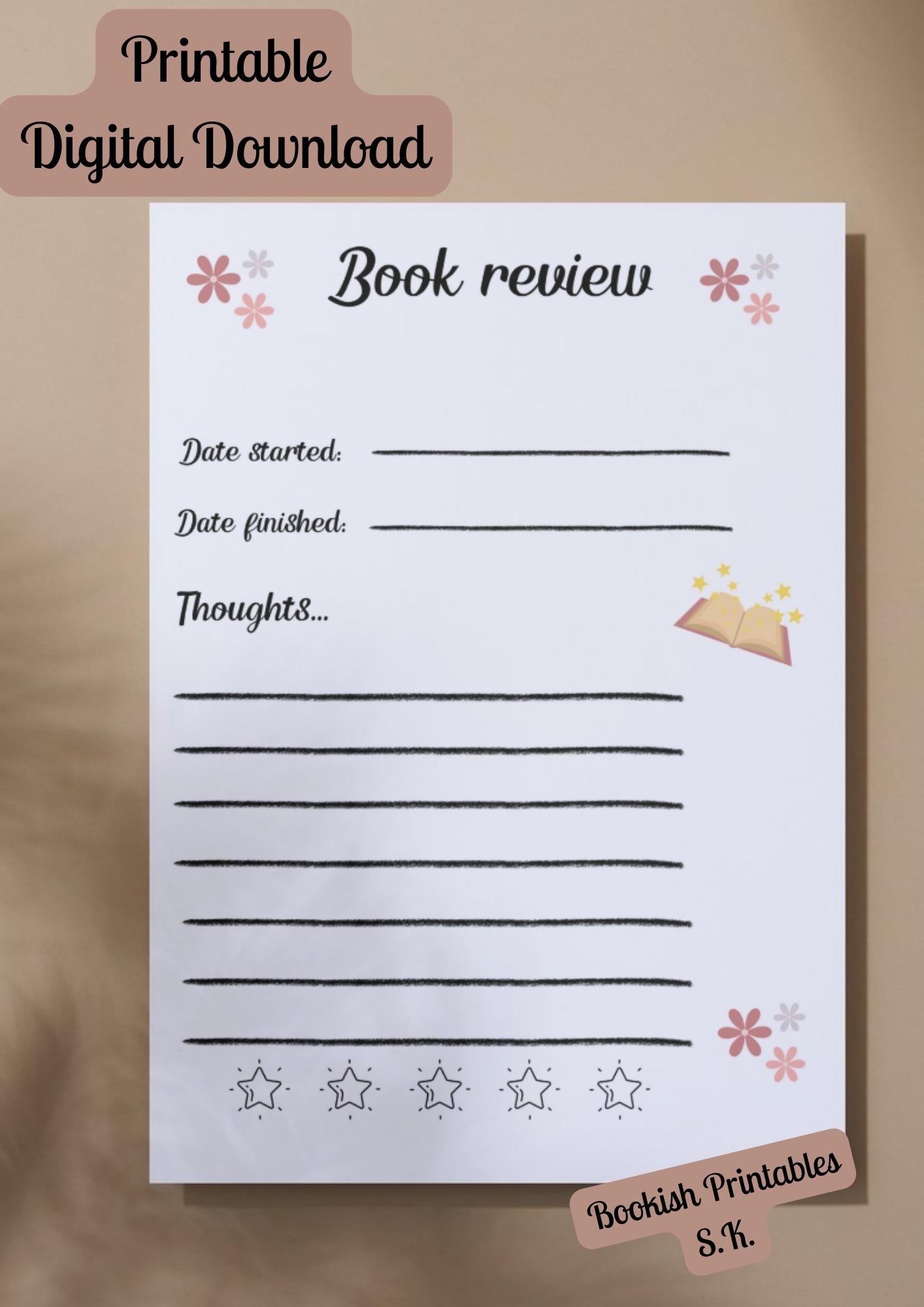 Printable Book Review Sheet: Reading Journal Page (digital Download, A4 ...