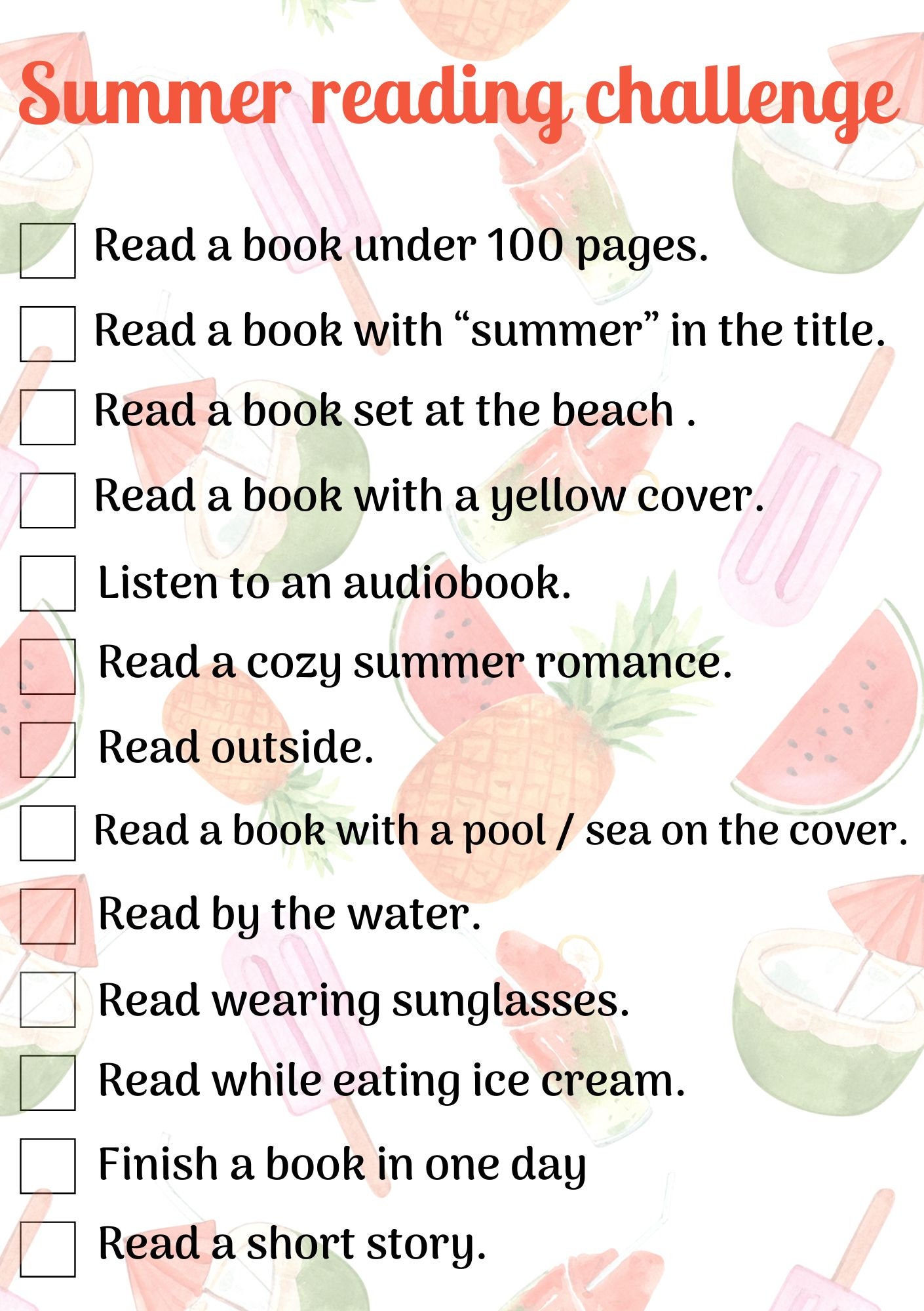 Summer Reading Challenge Printable Reading Challenge Printable Reading ...