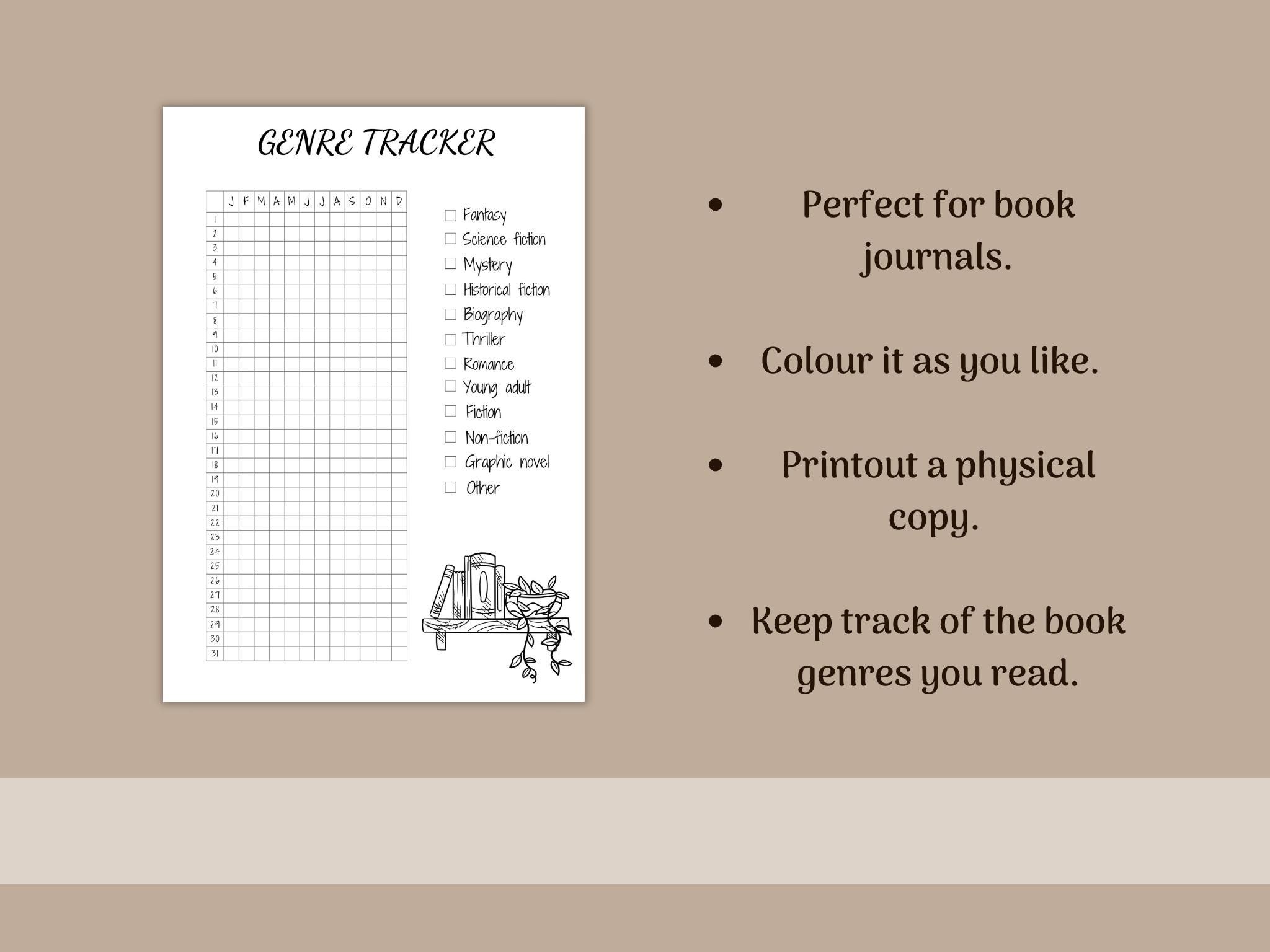 Book Genre Tracker Printable Journal Page Book Journal Digital Download ...