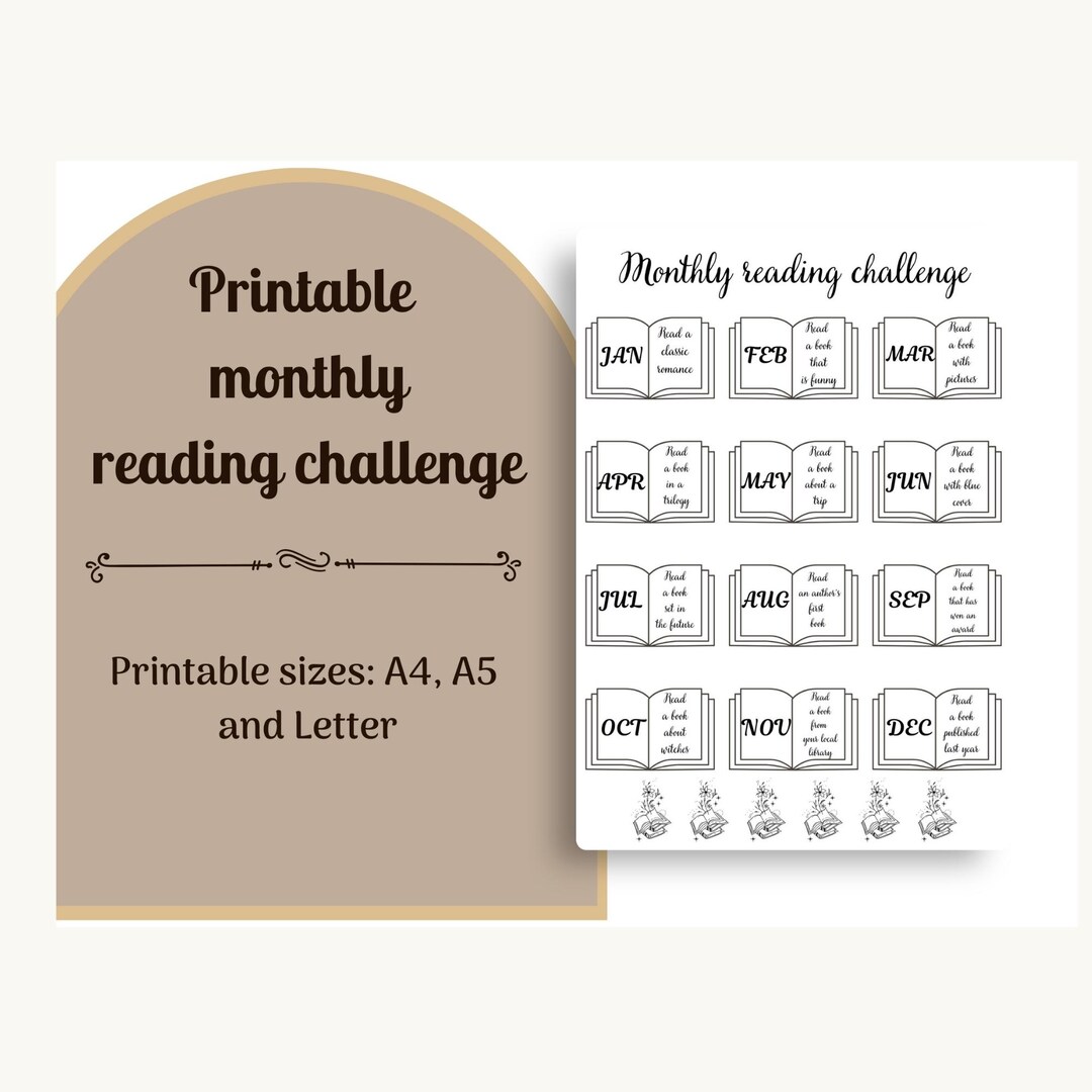 Printable Monthly Reading Challenge Tracker - Book Planner PDF - Book ...