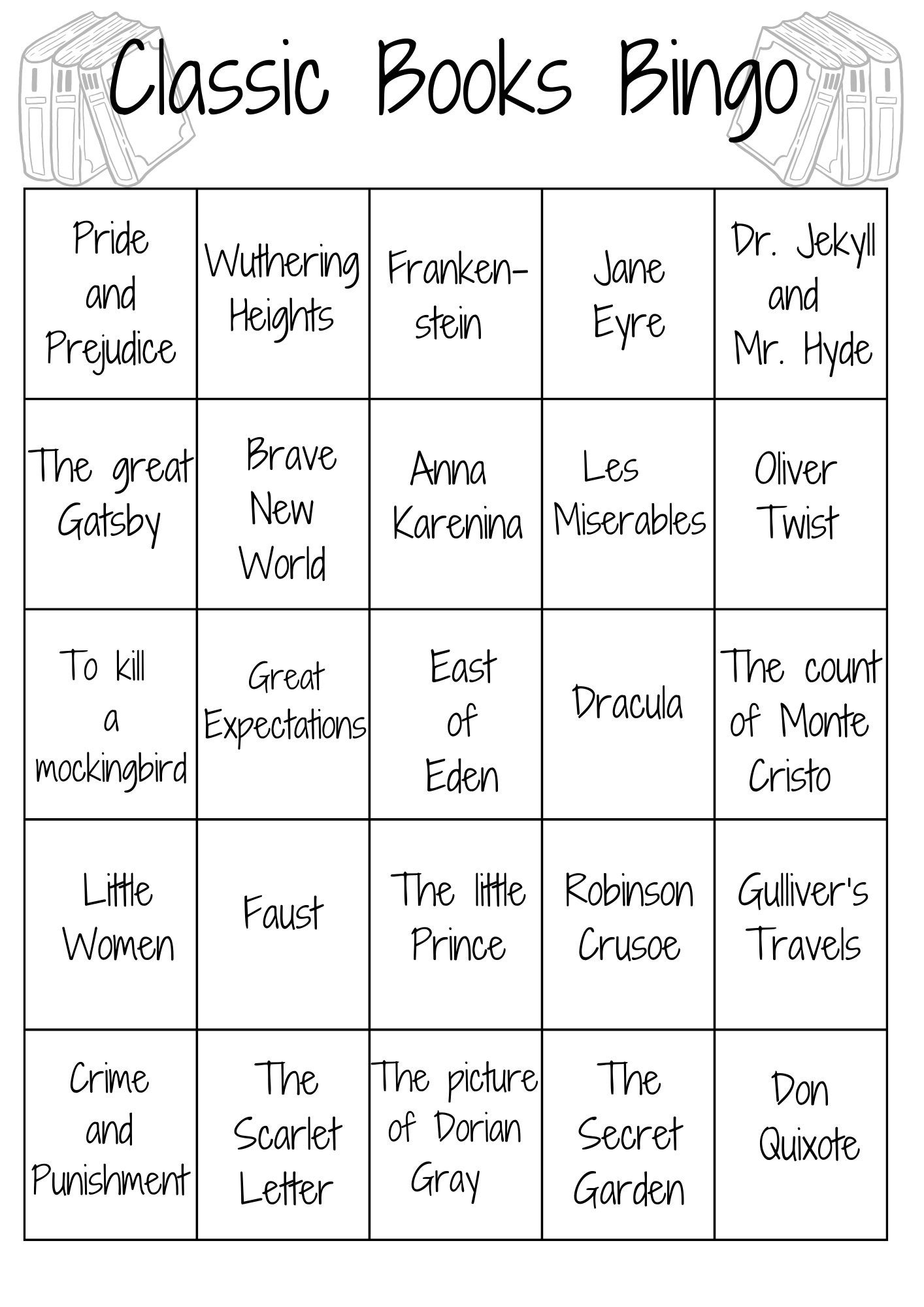 Classic Book Bingo Printable Book Bingo Printable Tracker Reading ...