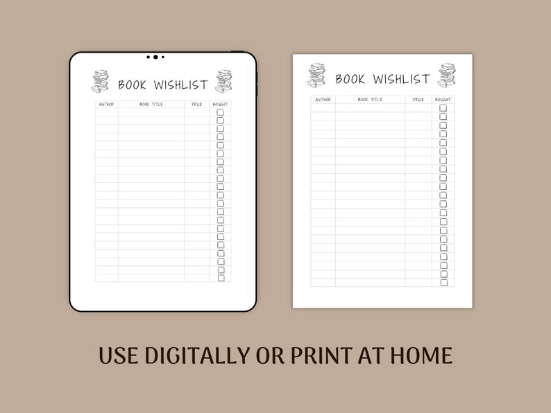 Printable Book Wishlist - Book Tracker - Reading Tracker - Reading Log ...