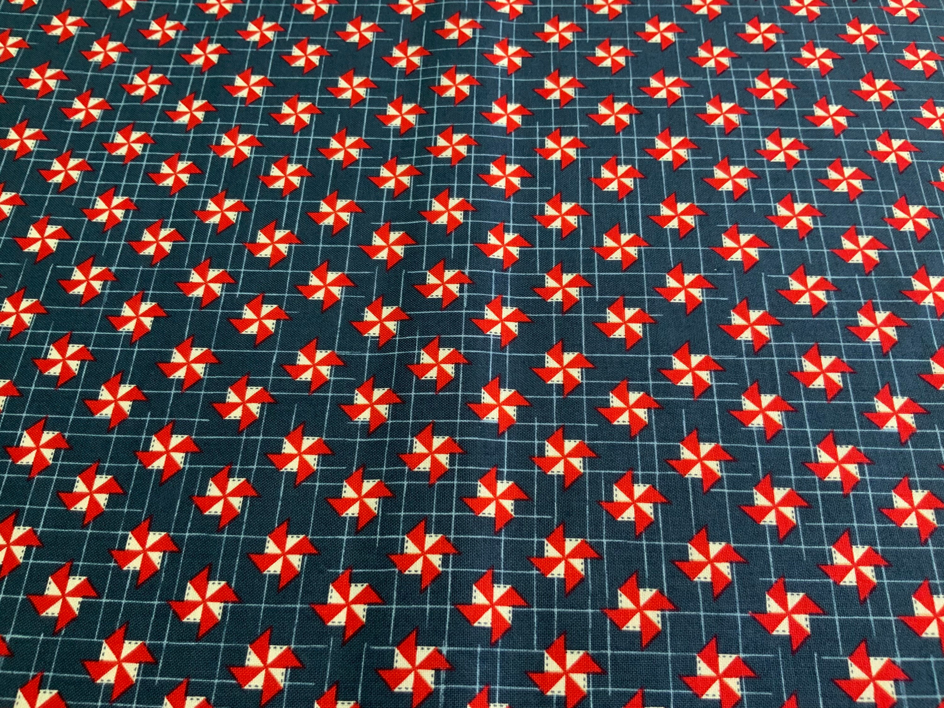 Patriotic Pinwheels Fabric. Sweet Freedom Pinwheels Oxford Blue ...