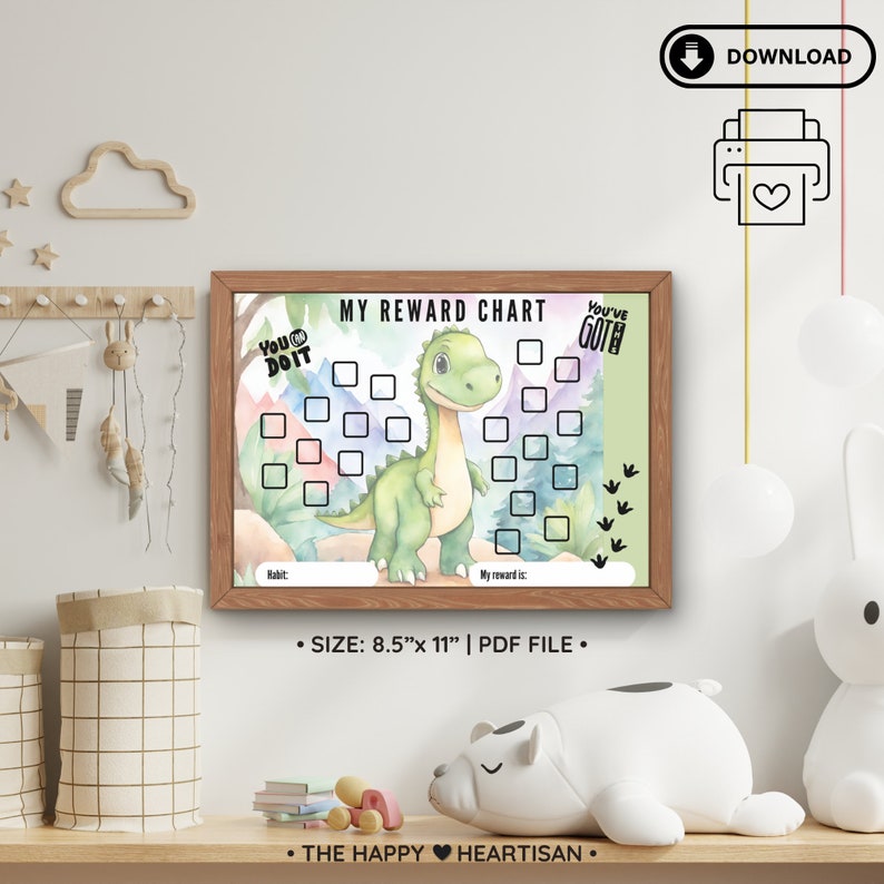 Dinosaur Reward Chart INSTANT DOWNLOAD Kids Reward Chart Reward Chart ...