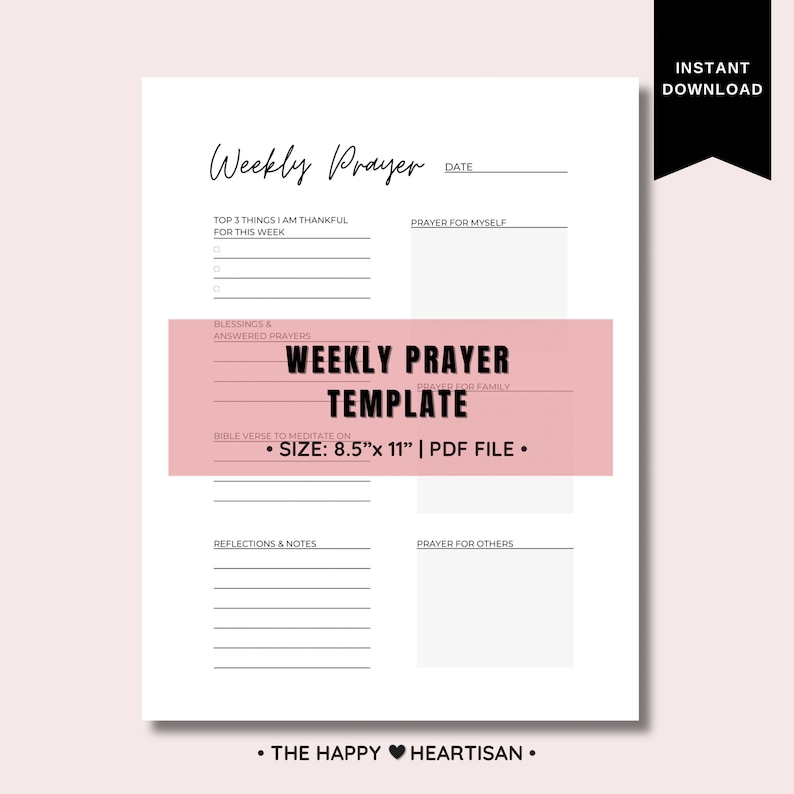 Weekly Prayer Template INSTANT DOWNLOAD Minimalist Prayer Template ...