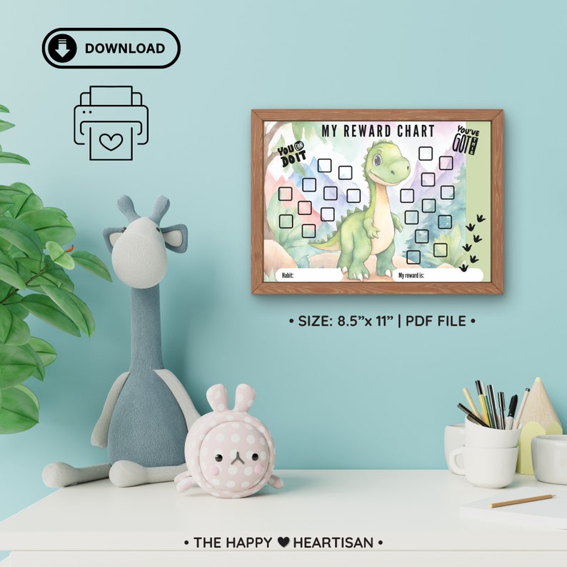 Dinosaur Reward Chart INSTANT DOWNLOAD Kids Reward Chart Reward Chart ...