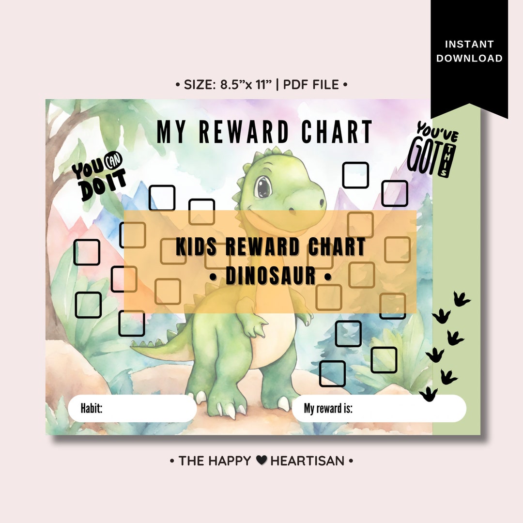 Dinosaur Reward Chart INSTANT DOWNLOAD Kids Reward Chart Reward Chart ...