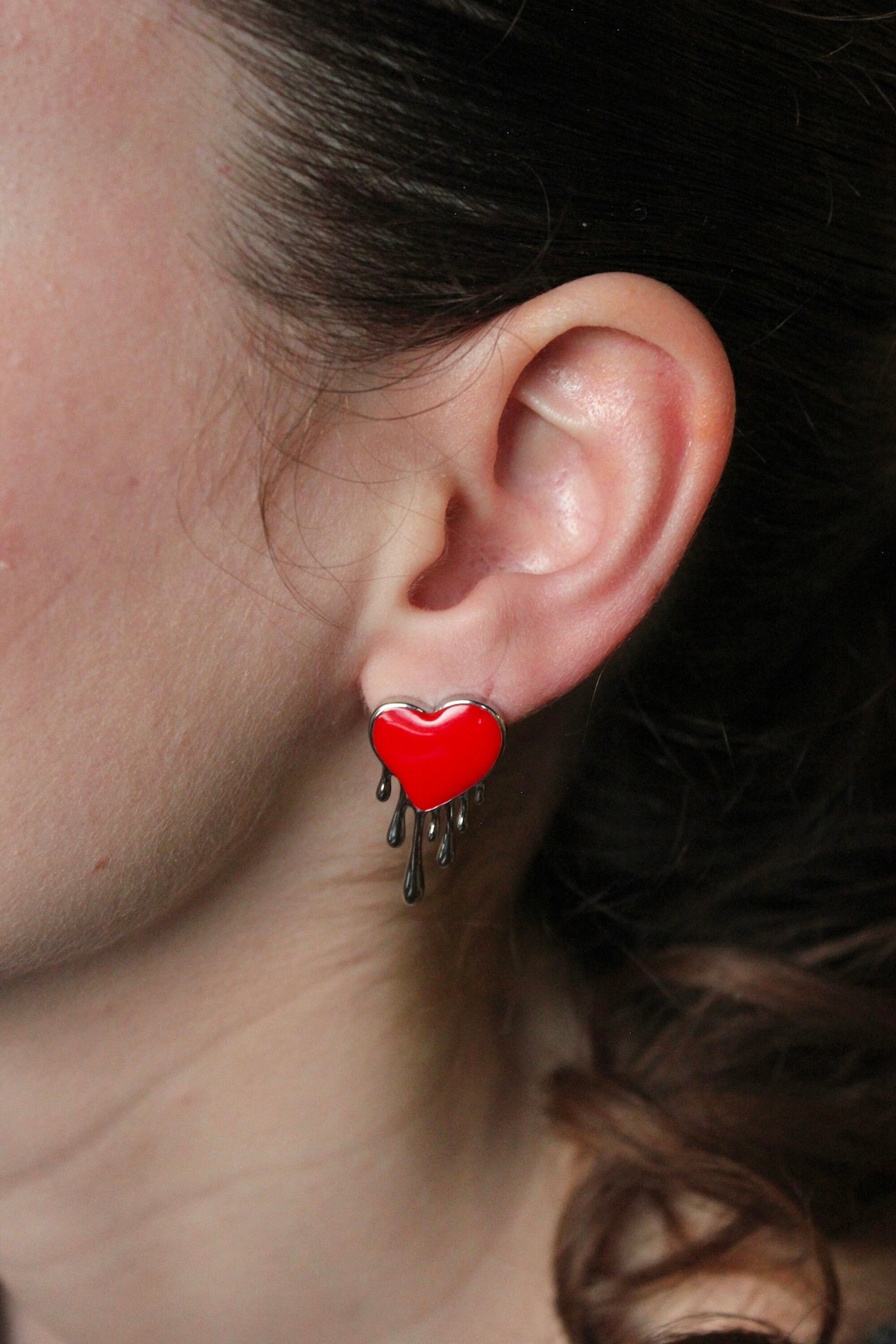 Red Drip Heart Earrings, Red Heart Earrings, Stud Heart Earrings, Heart ...