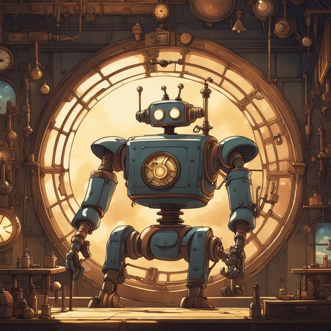 Humanoid Steampunk Robot Laughing, Concept Art, Natural Lighting ...