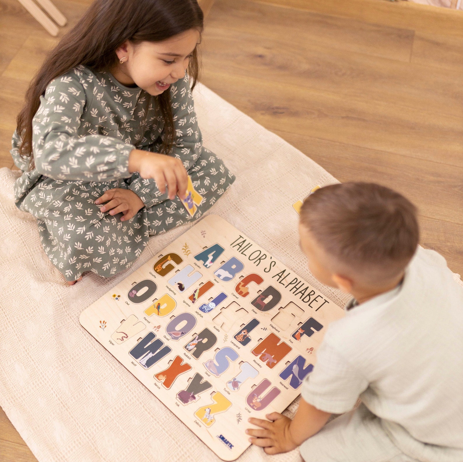 Jungle Alphabet Puzzle Board for Kids, Wooden English ABC Learning ...