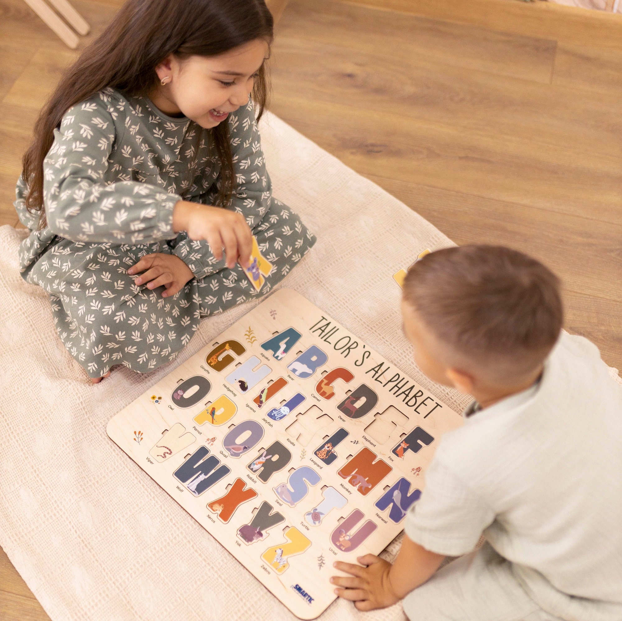 Jungle Alphabet Puzzle Board for Kids, Wooden English ABC Learning ...