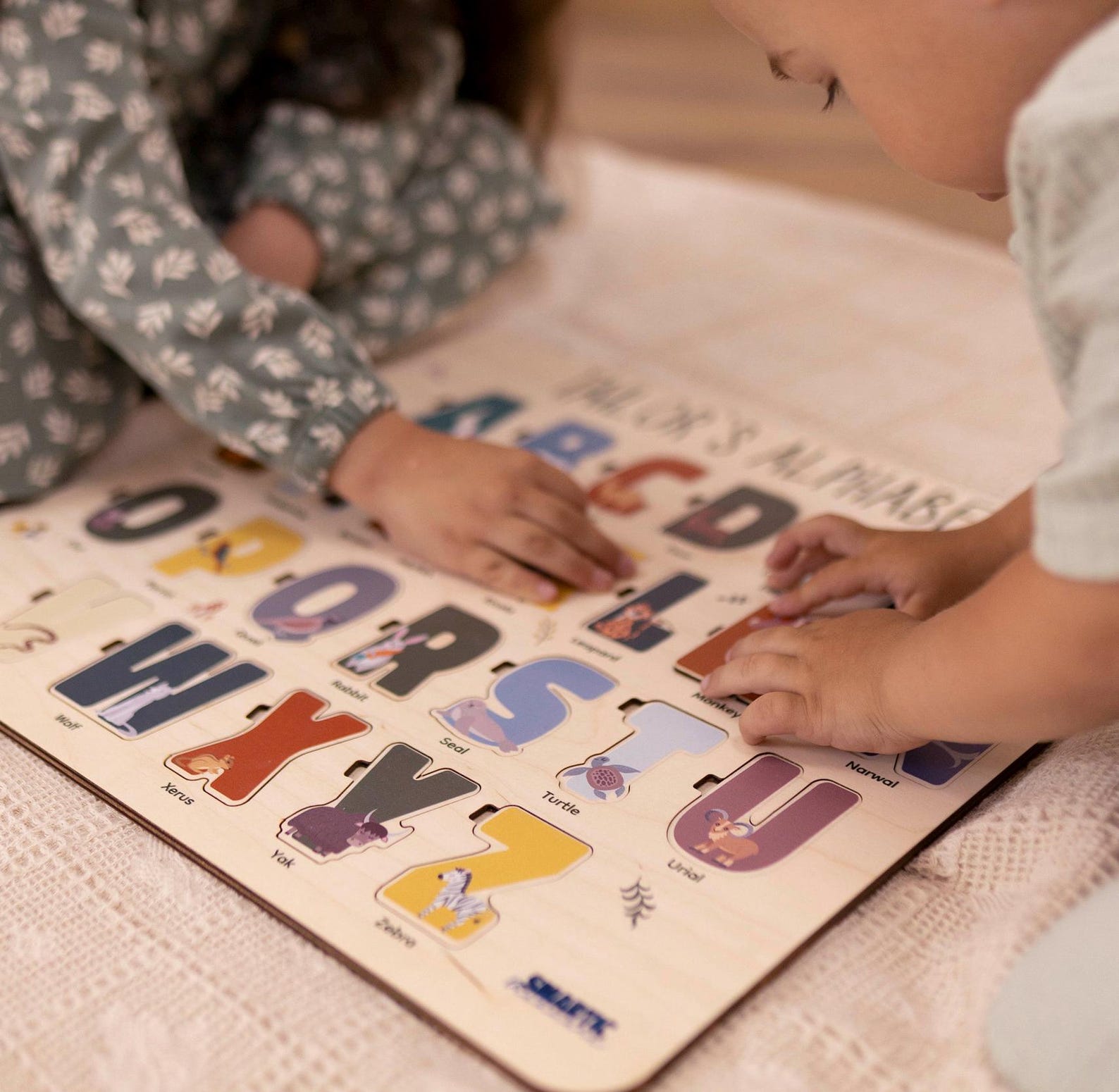 Jungle Alphabet Puzzle Board for Kids, Wooden English ABC Learning ...