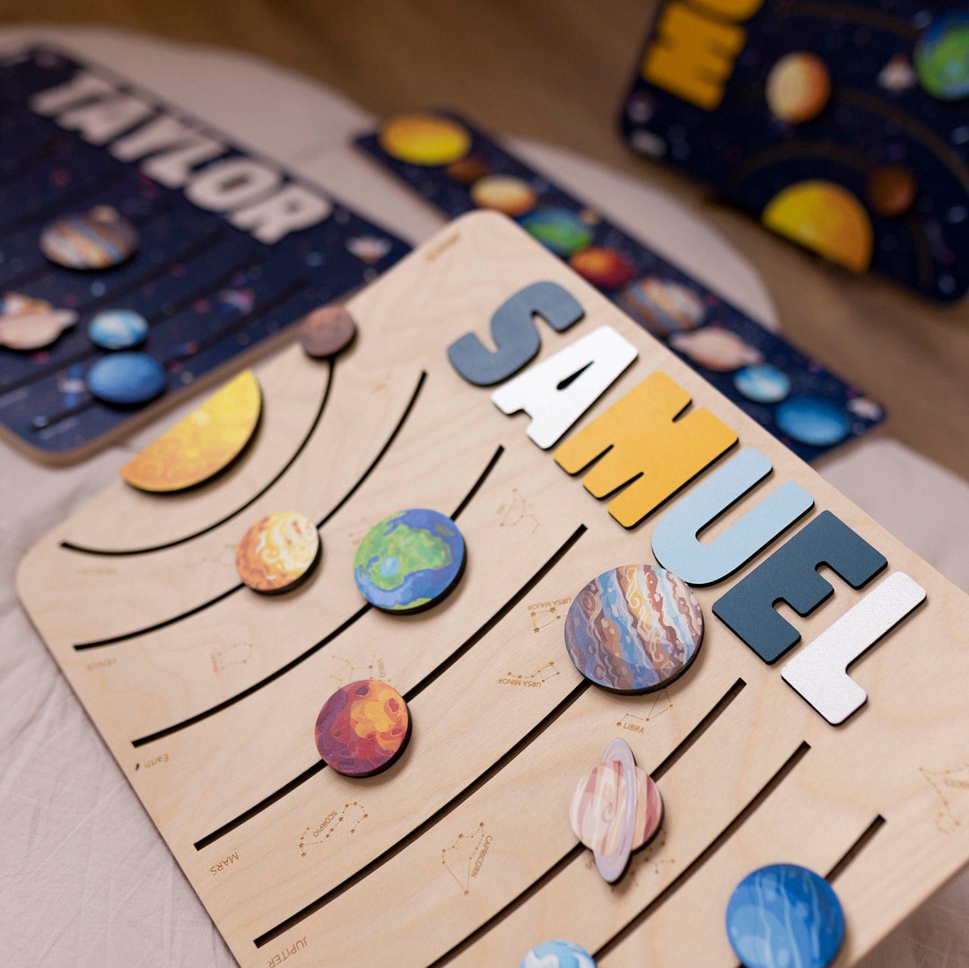 Name Puzzle With Planets and Sun, Baby Name Puzzle for Boy 1st Birthday ...