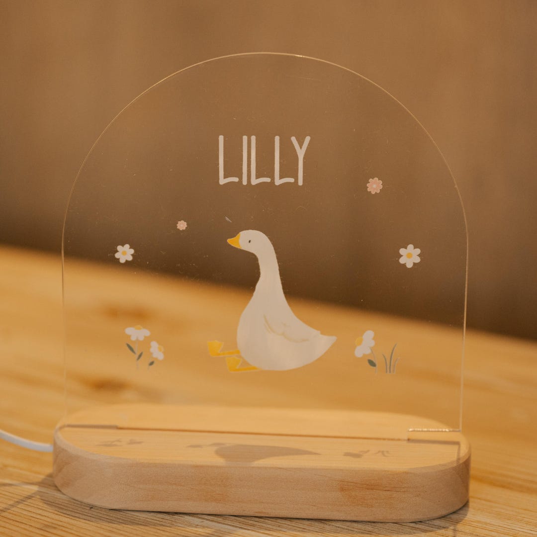 Personalized Goose Night Light, Acrylic Nursery Lamp, Wooden Base for ...