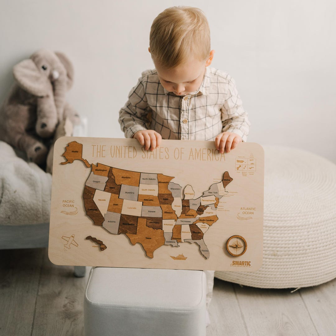 USA Map Puzzle for Kids: Montessori Wooden Travel Toy - Etsy