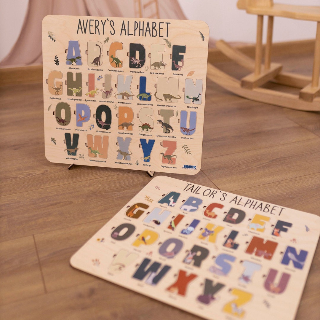 Personalized Dinosaur Alphabet Puzzle: Montessori Learning Toy - Etsy
