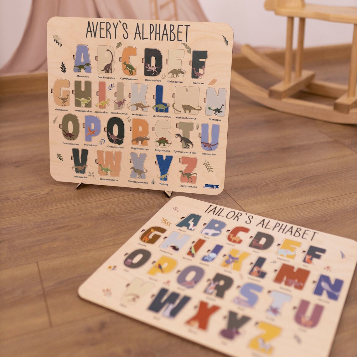 Jungle Alphabet Puzzle Board for Kids, Wooden English ABC Learning ...