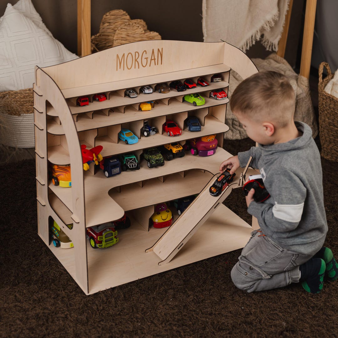 Montessori Toy Car Storage, Personalized Birthday Gift for Boy, Wooden ...