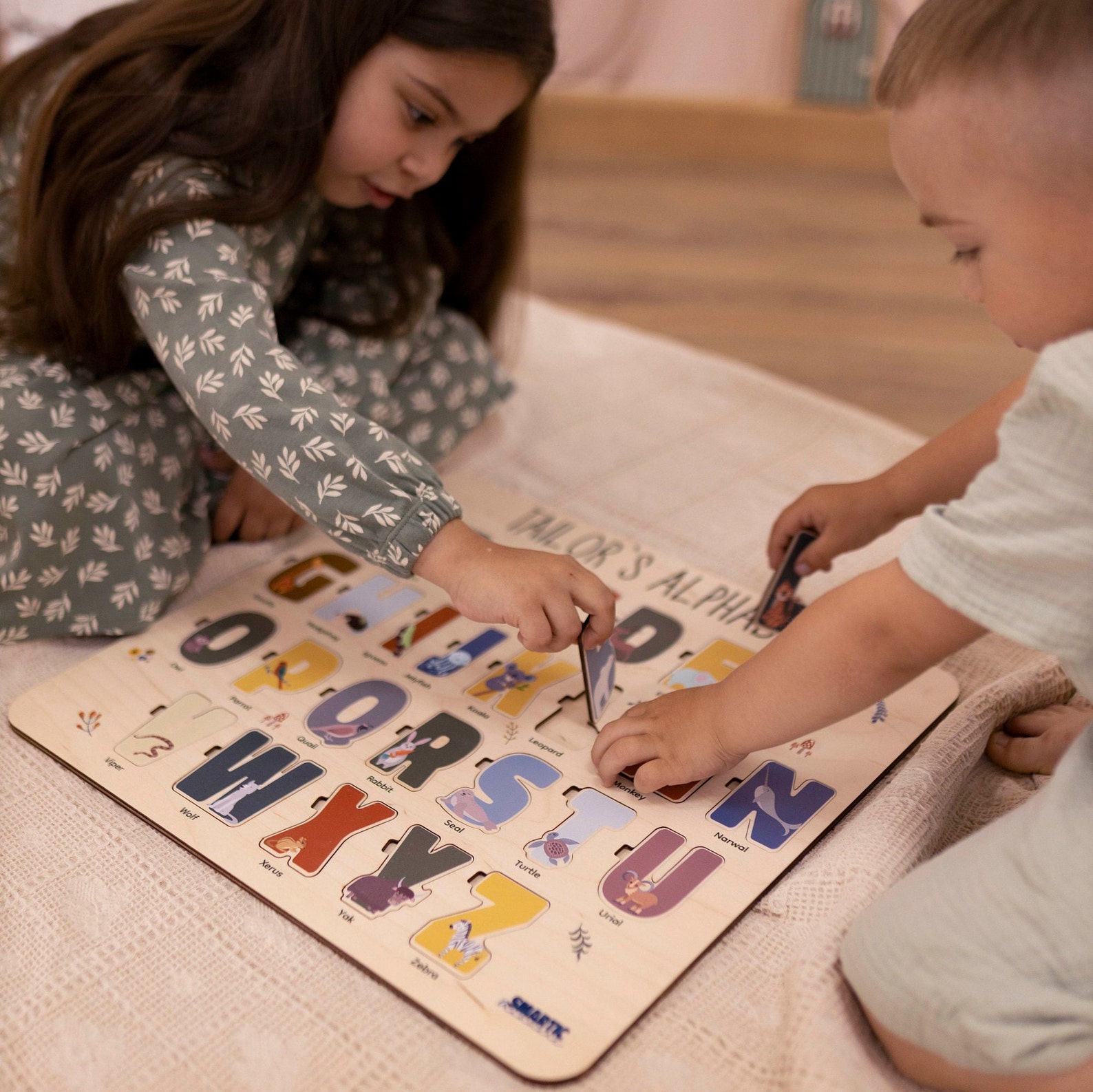 Jungle Alphabet Puzzle Board for Kids, Wooden English ABC Learning ...