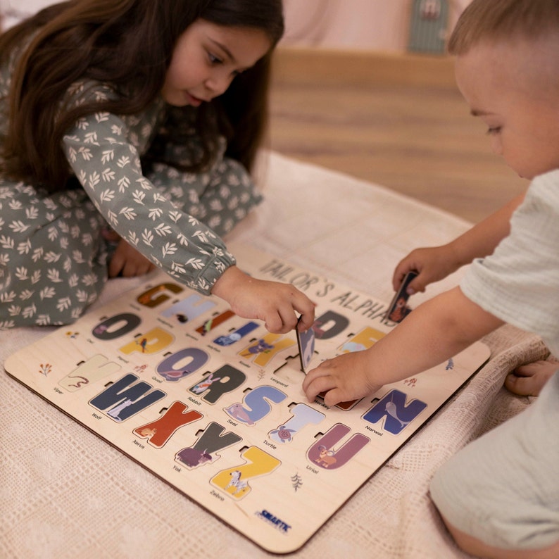 Jungle Alphabet Puzzle Board for Kids, Wooden English ABC Learning ...