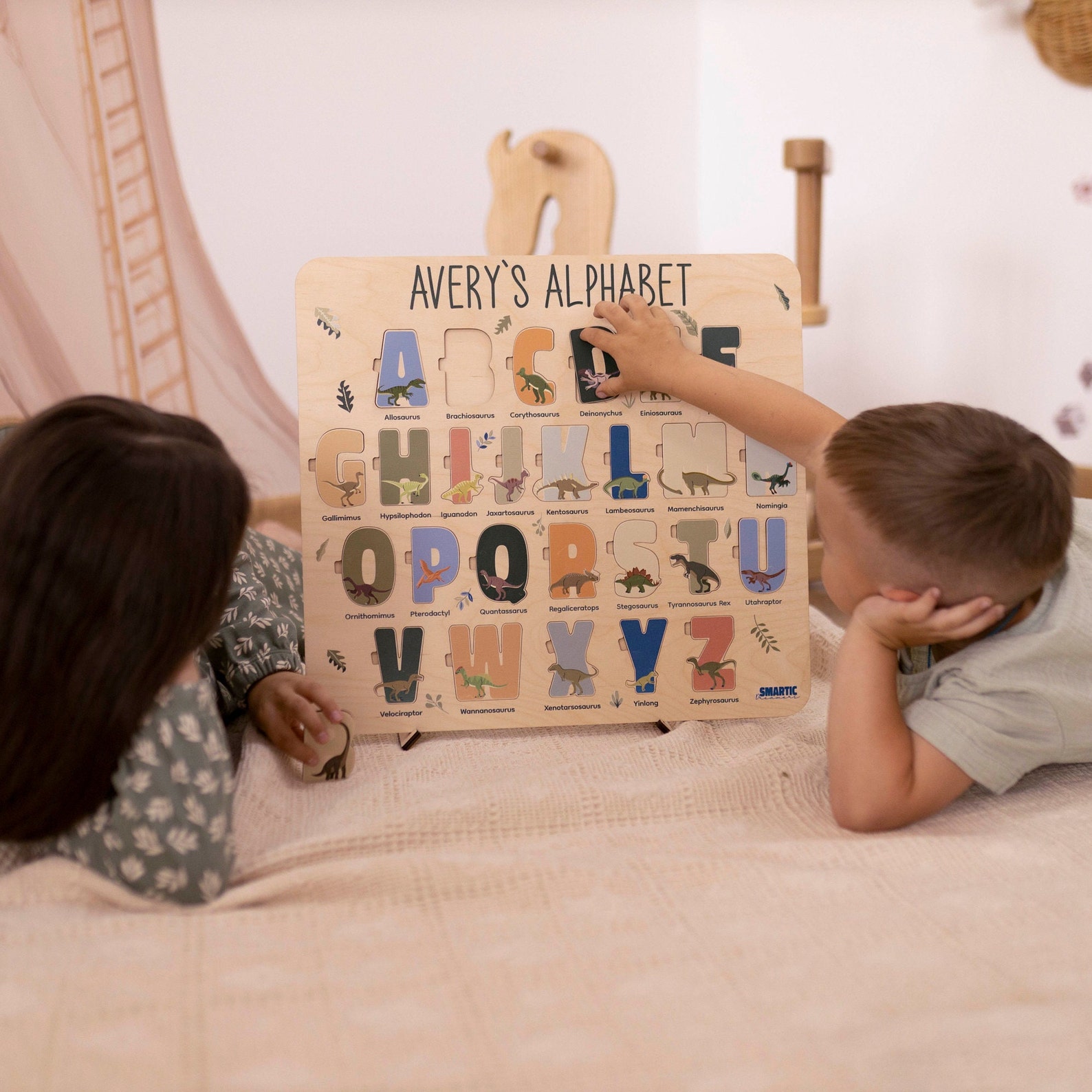 Jungle Alphabet Puzzle Board for Kids, Wooden English ABC Learning ...