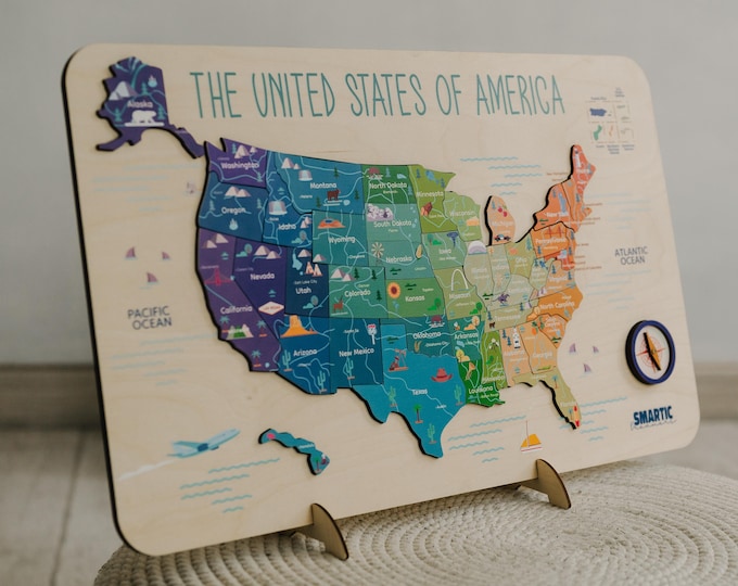 Personalised Wooden Puzzle Map, Educational Montessori Geography Jigsaw ...