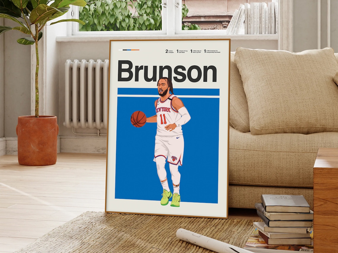 Jalen Brunson Poster, Basketball Poster, NBA Basketball Print ...