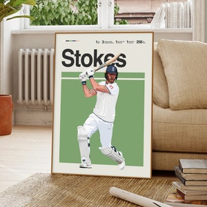 Ben Stokes Poster, Cricket Poster, England Cricket Team Wall Art ...