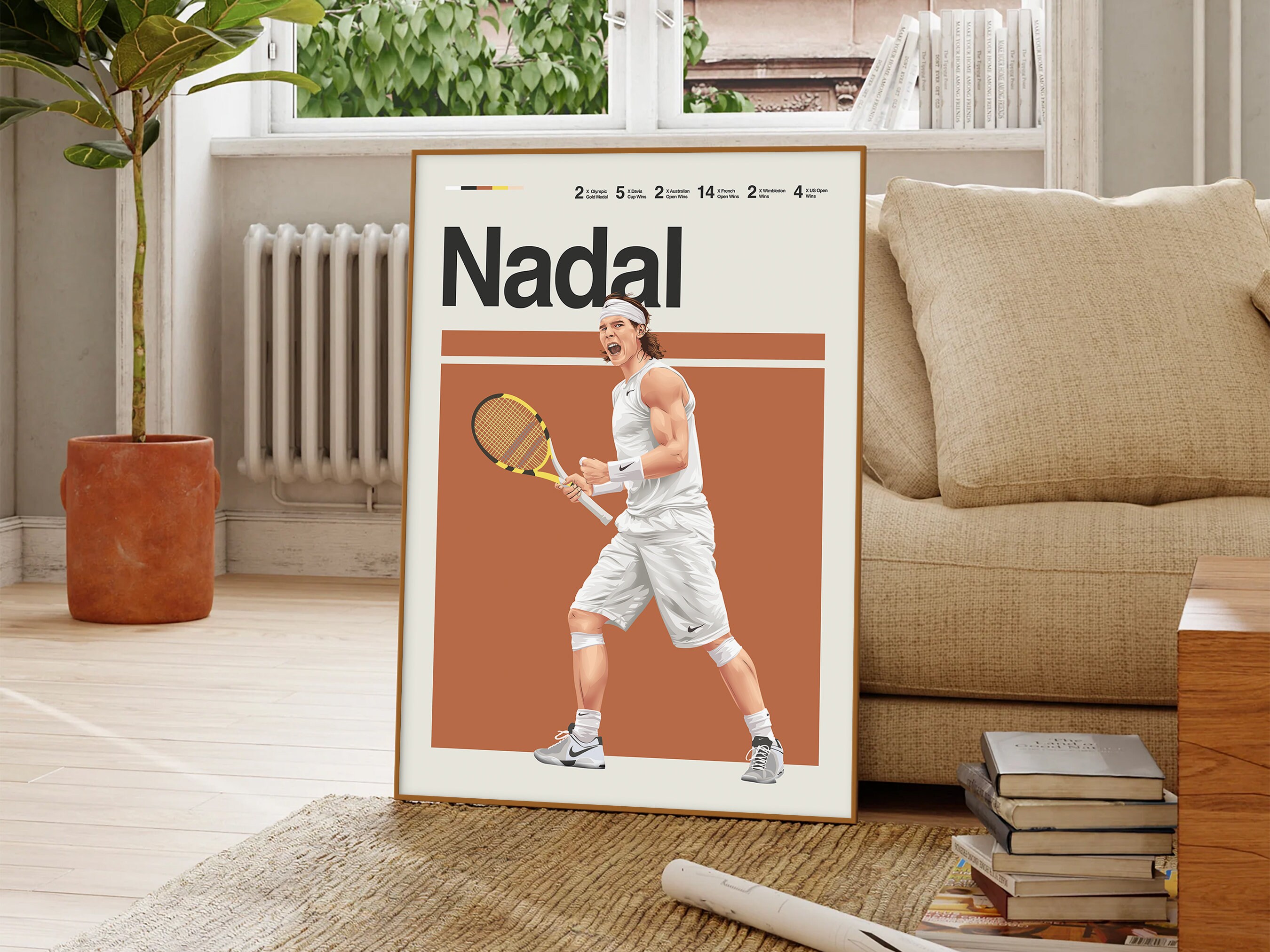 Rafael Nadal Poster, Tennis Poster, Modern Tennis Print, Minimalist ...