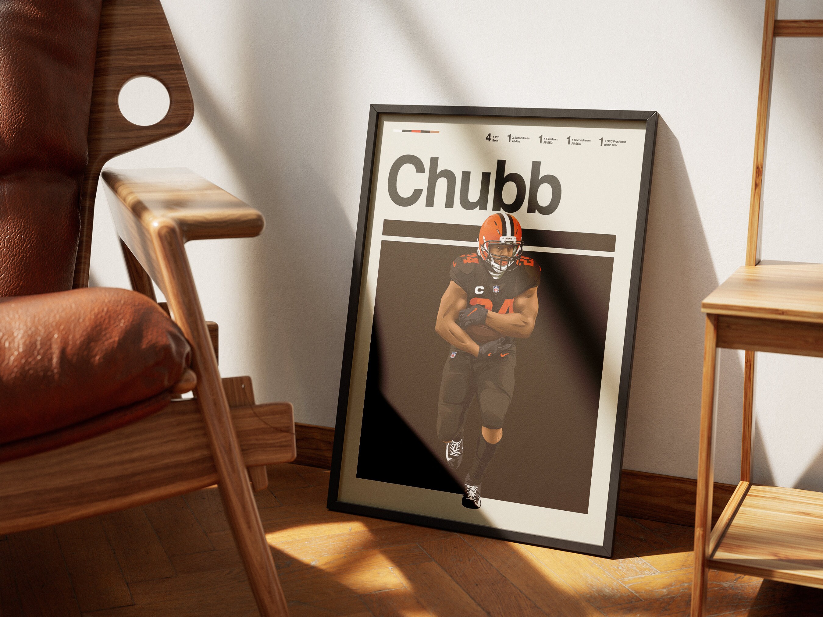 Nick Chubb Poster, Football Poster, American Football Print, Minimalist ...