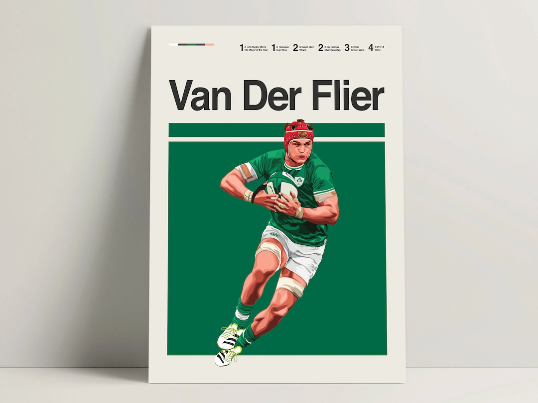 Josh Van Der Flier Poster, Rugby Poster, Modern Irish Rugby Print ...