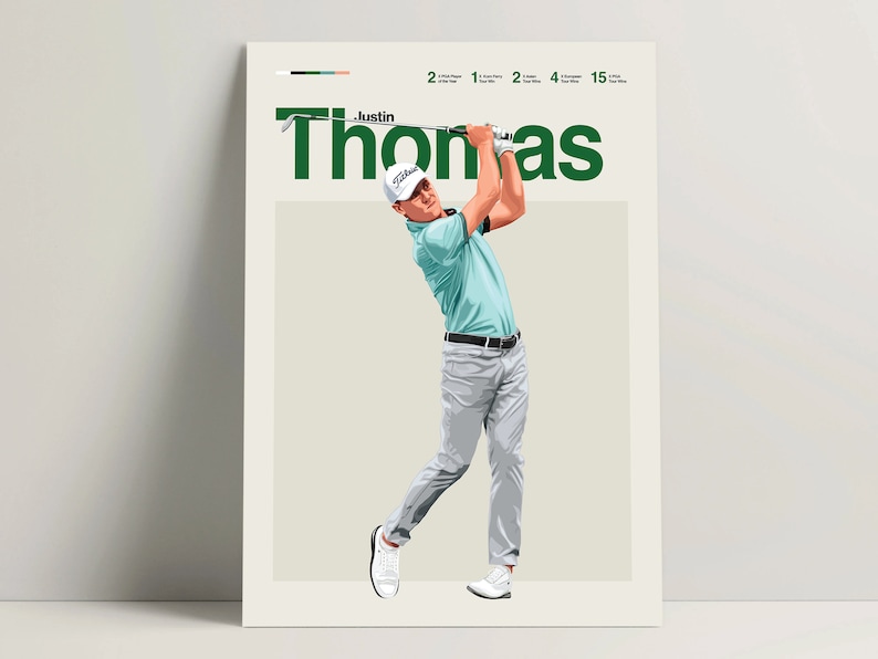 Justin Thomas Poster, Golf Poster, Modern Golf Print, Minimalist Golf ...
