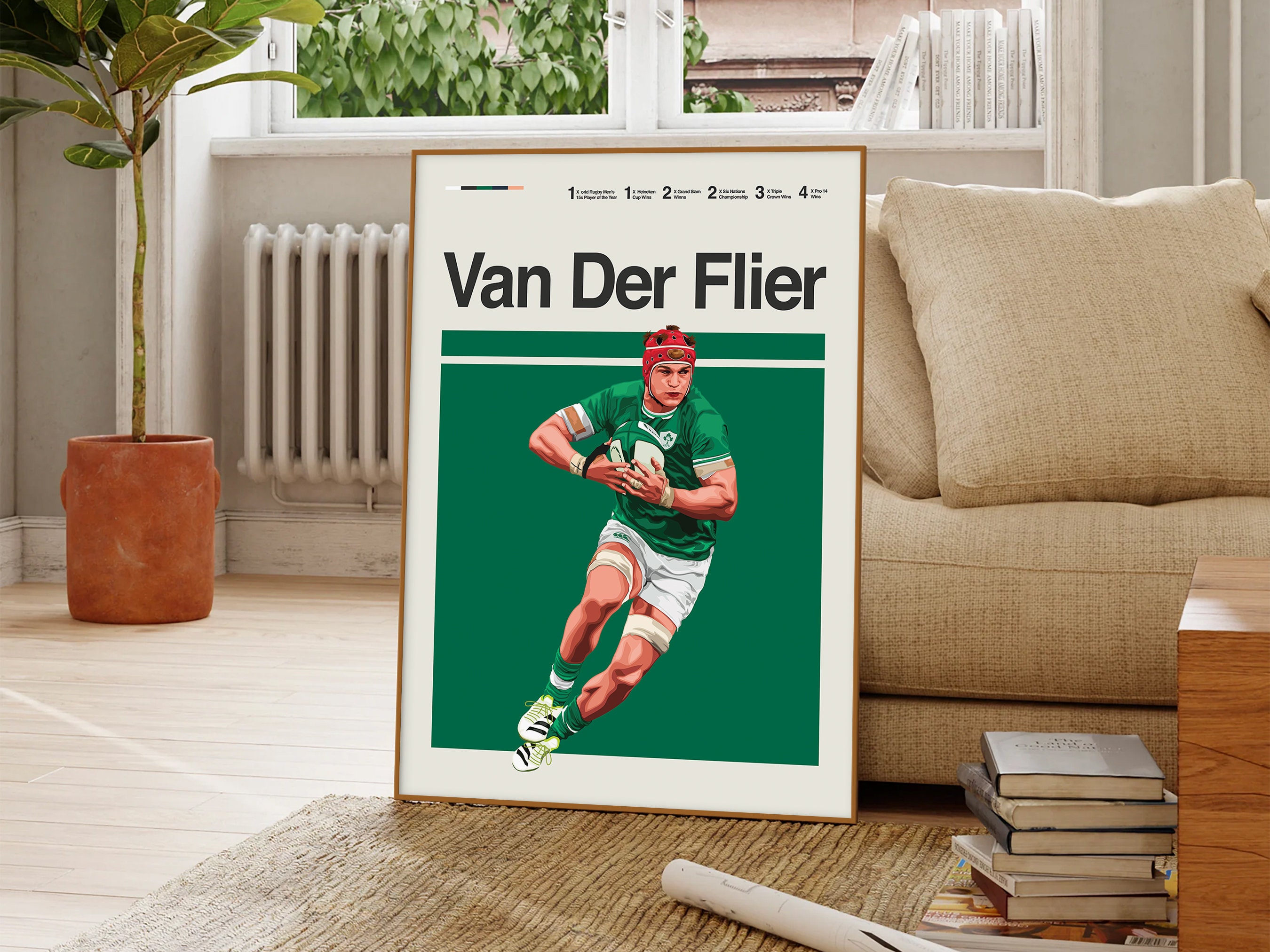 Josh Van Der Flier Poster, Rugby Poster, Modern Irish Rugby Print ...