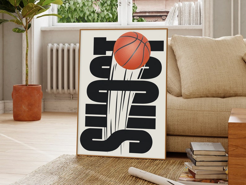 Shoot: Minimalist Basketball Poster & Ornament Sports Wall Art Print ...