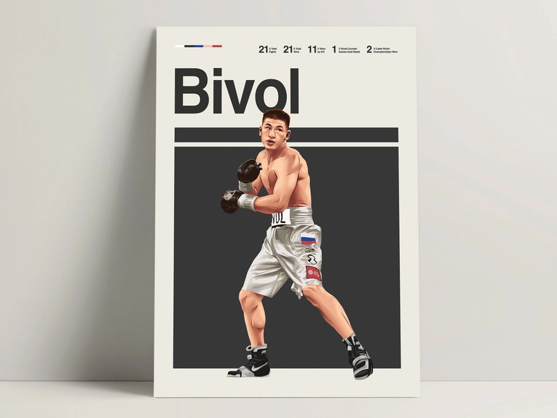 Póster de Dmitry Bivol, póster de boxeo, impresión de boxeo moderna, arte de pared de boxeo ...