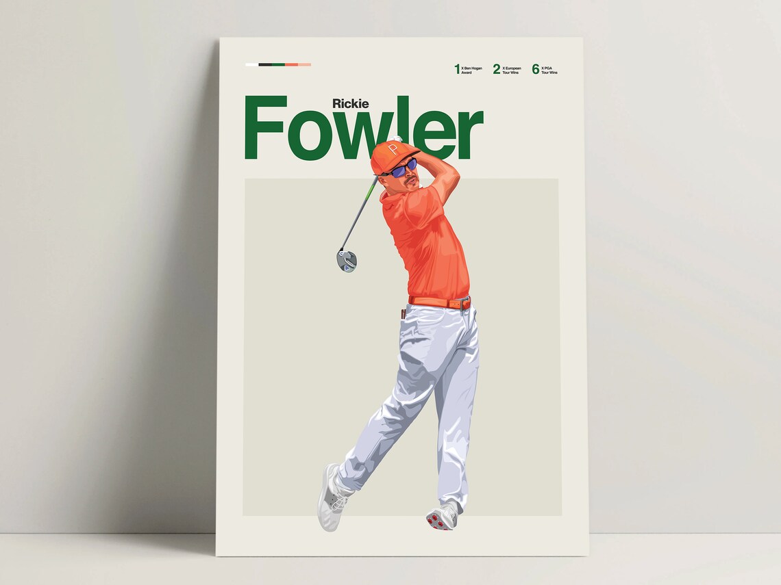 Rickie Fowler Poster, Golf Poster, Modern Golf Print, Minimalist Golf ...