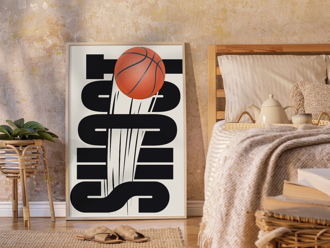 Shoot: Minimalist Basketball Poster & Ornament Sports Wall Art Print ...