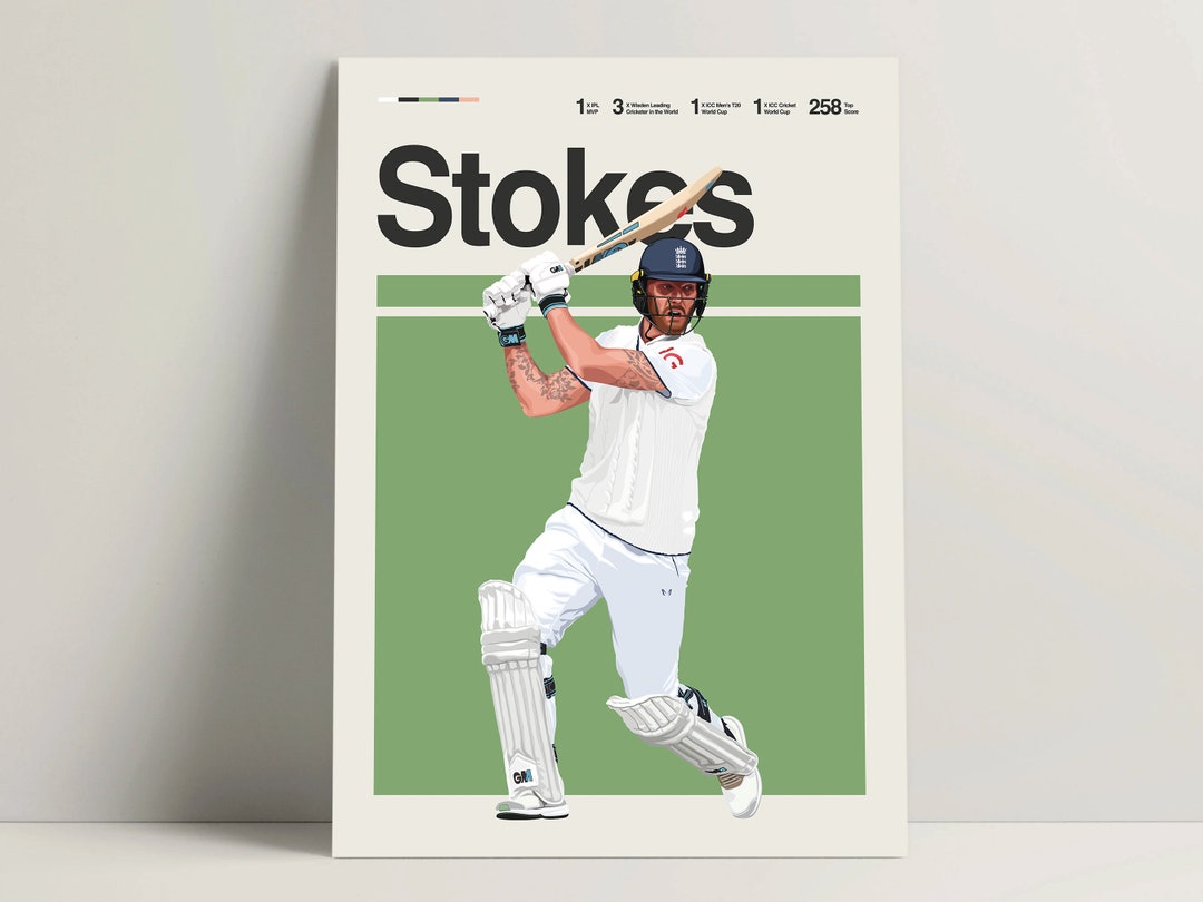 Ben Stokes Poster, Cricket Poster, England Cricket Team Wall Art ...