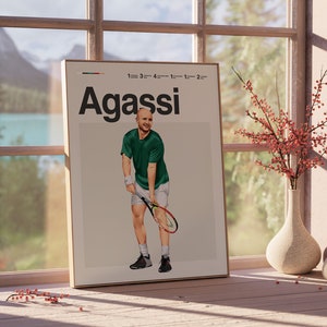 Andre Agassi Poster, Tennis Poster, Modern Tennis Print, Minimalist ...
