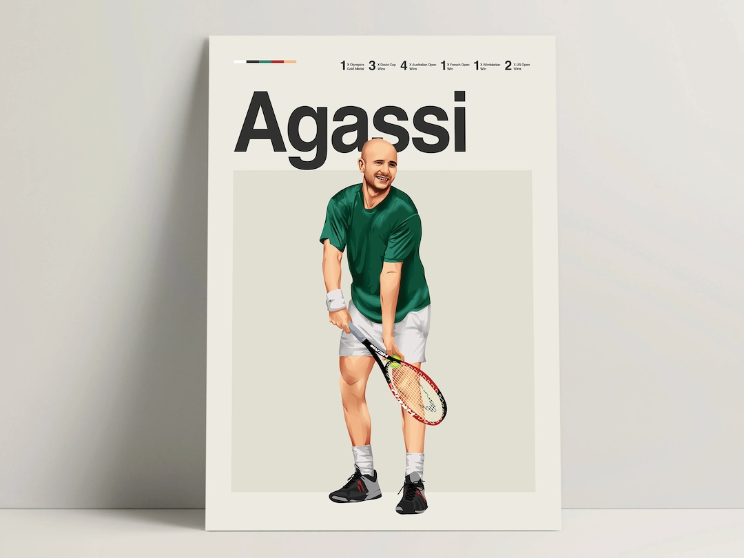 Andre Agassi Poster, Tennis Poster, Modern Tennis Print, Minimalist ...